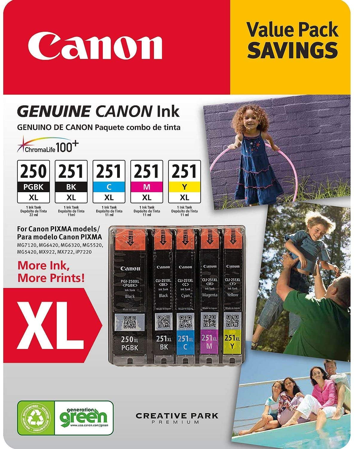 Canon PGBK /CLI 250 XL / 251XL Black & Color Printer Ink, 5 pack | La ...